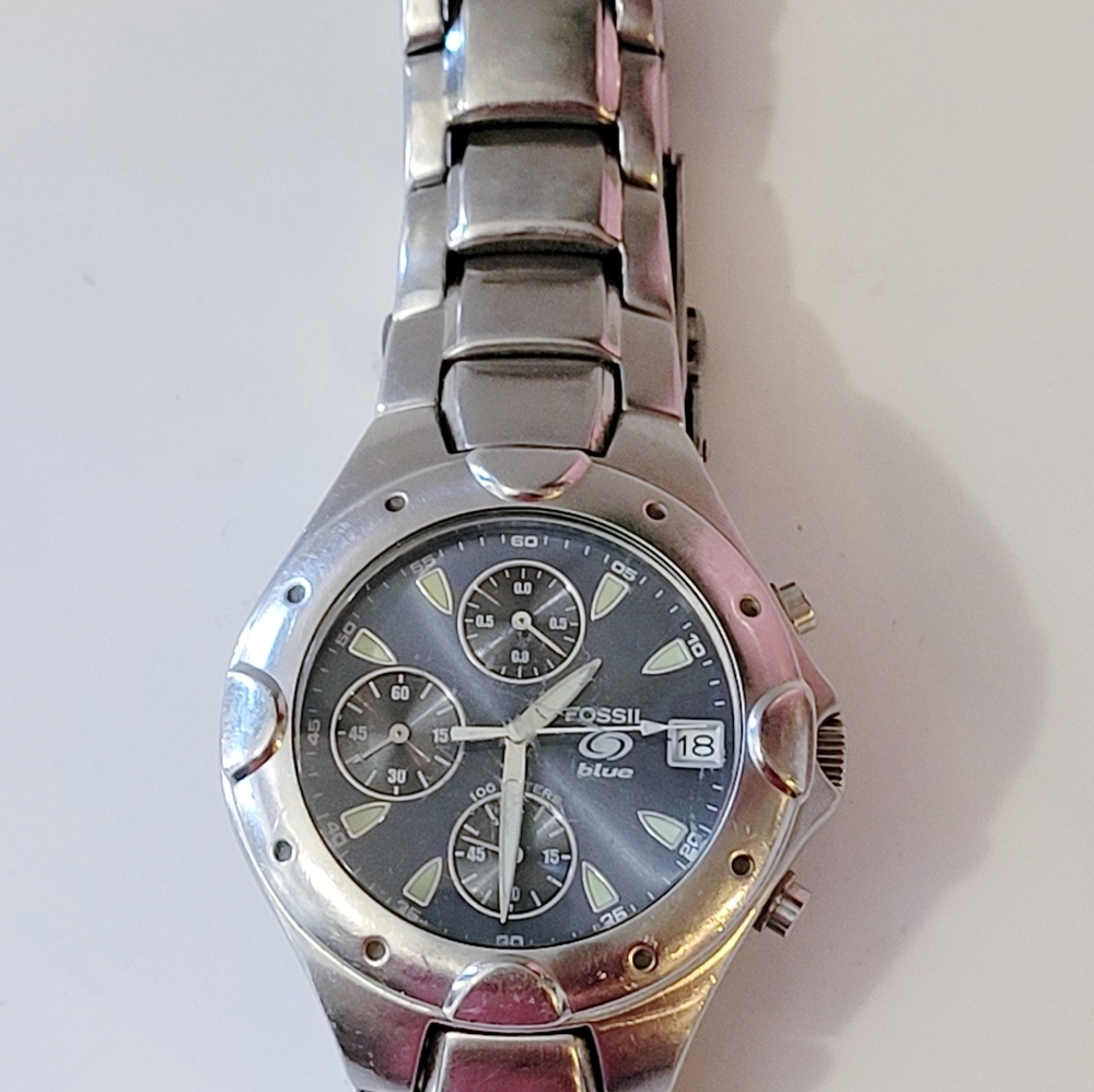 Fossil Blue Chronograph Stainless Watch New Battery - Gem
